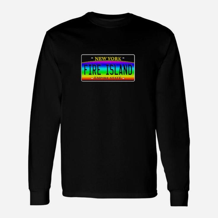 Fire Island Ny Hamptons Rainbow Lgbt License Plate Long Sleeve T-Shirt ...