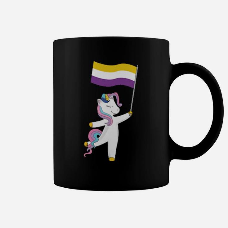 Nonbinary Flag Unicorn Pride Lgbtqia Gender Pronouns Ally Coffee Mug - Monsterry