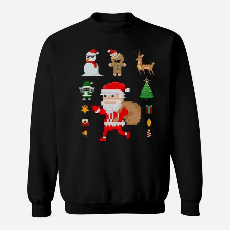 Pixel Art 8Bit Santa Claus And Friends Sweatshirt - Monsterry