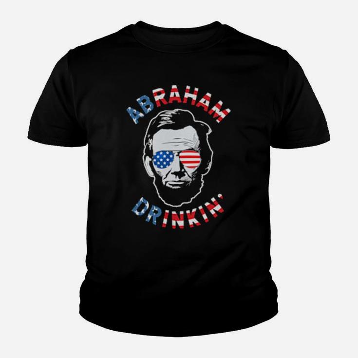 Abraham Drinking Abe 4Th Of July Lincoln Merica Flag Youth T-shirt ...